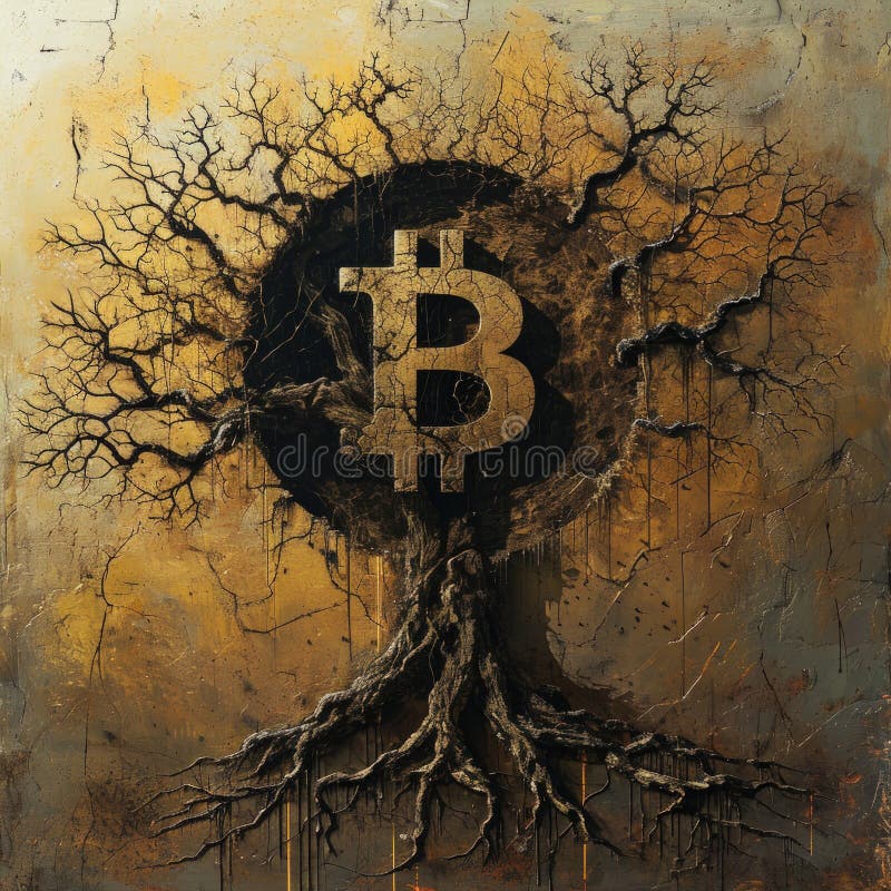 A Tree with a Bitcoin Symbol Stock Illustration - Illustration of ...