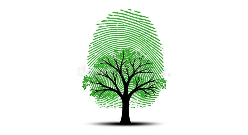 A Tree with Black Branches and Green Leaves Inside a Green Fingerprint ...