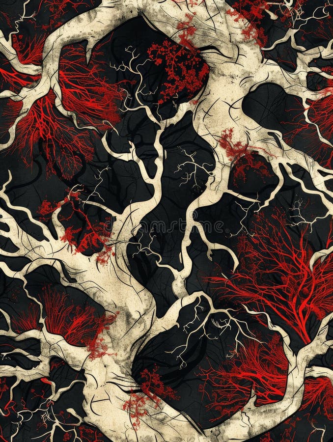 Black and White Tree with Red Branches Stock Illustration - Illustration of striking, bizarre ...