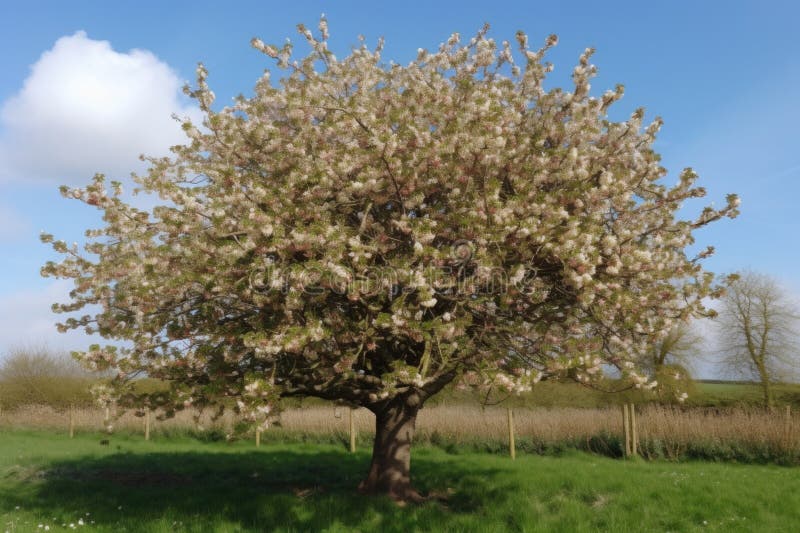 Tree in Blossom, with Sprouting Leaves and Fruit Visible Stock ...