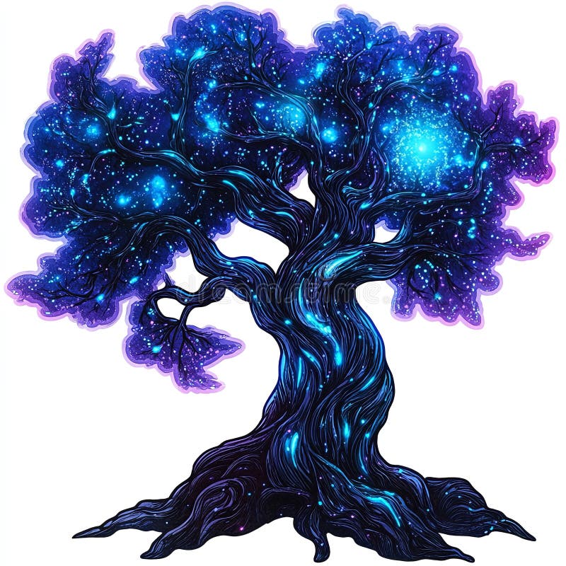 A Tree with Blue Leaves and Purple Branches Stock Illustration ...