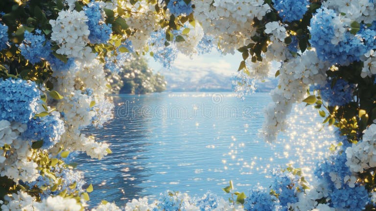 A Tree with Blue and White Flowers Dangling Stock Image - Image of ...