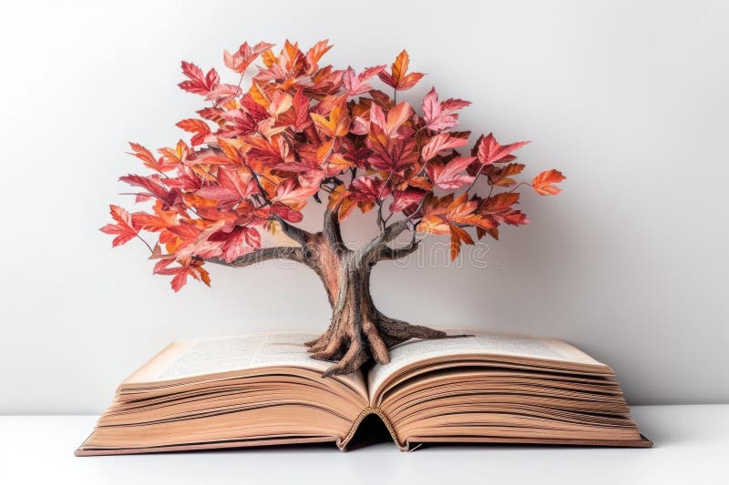 Tree with Book Leaves Symbolizing Growth through Reading. Generative AI ...