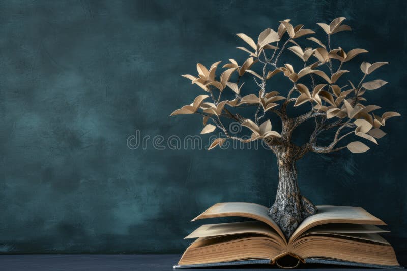 Tree with Book Leaves Symbolizing Growth through Reading. Generative AI ...