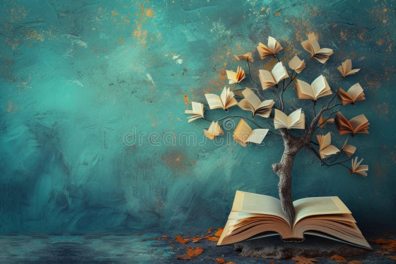 Tree with Book Leaves Symbolizing Growth through Reading. Generative AI ...