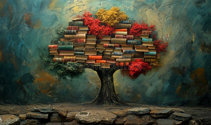Tree with Books on an Abstract Background. Stock Image - Image of idea ...