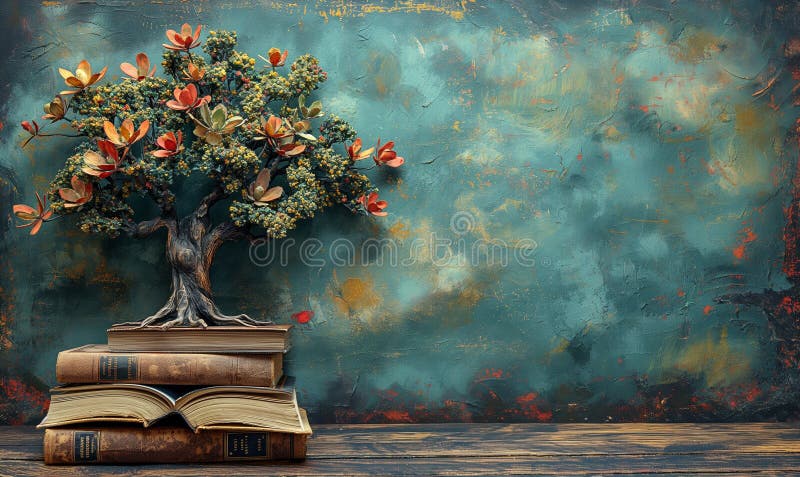 Tree with Books on an Abstract Background. Stock Image - Image of ...
