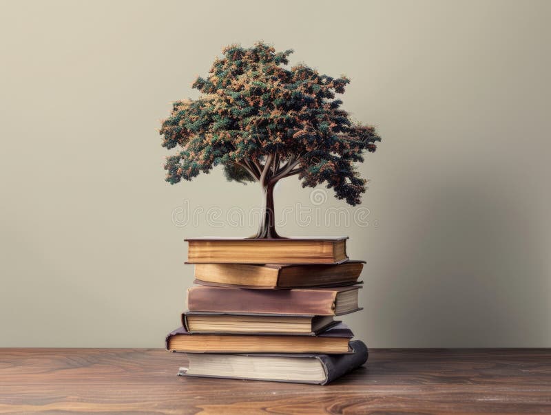 Tree with Books on Minimalist Background Stock Illustration ...