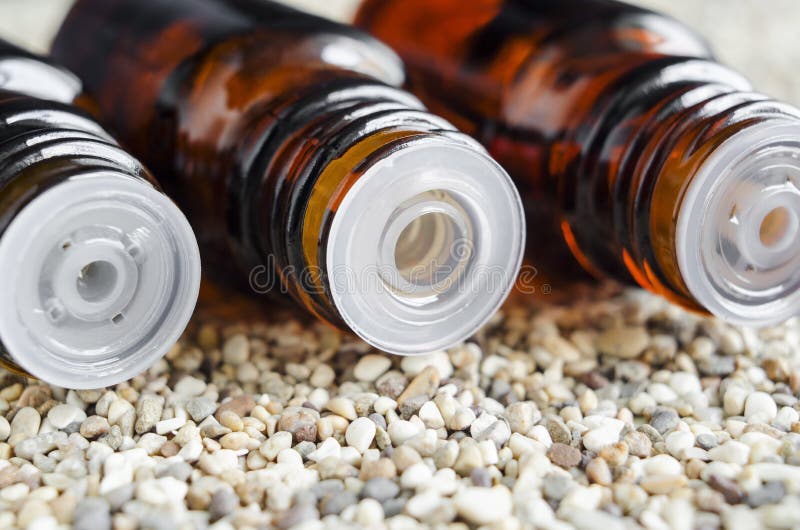 Tree Bottles of Essential Oil. Bottles Droppers Tip Inserts Close Up ...