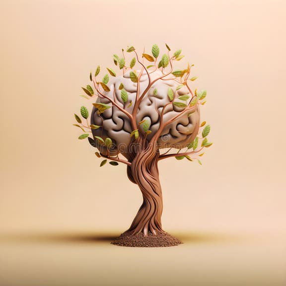Tree that is a Brain with Branches and Green Leaves. Stock Illustration ...