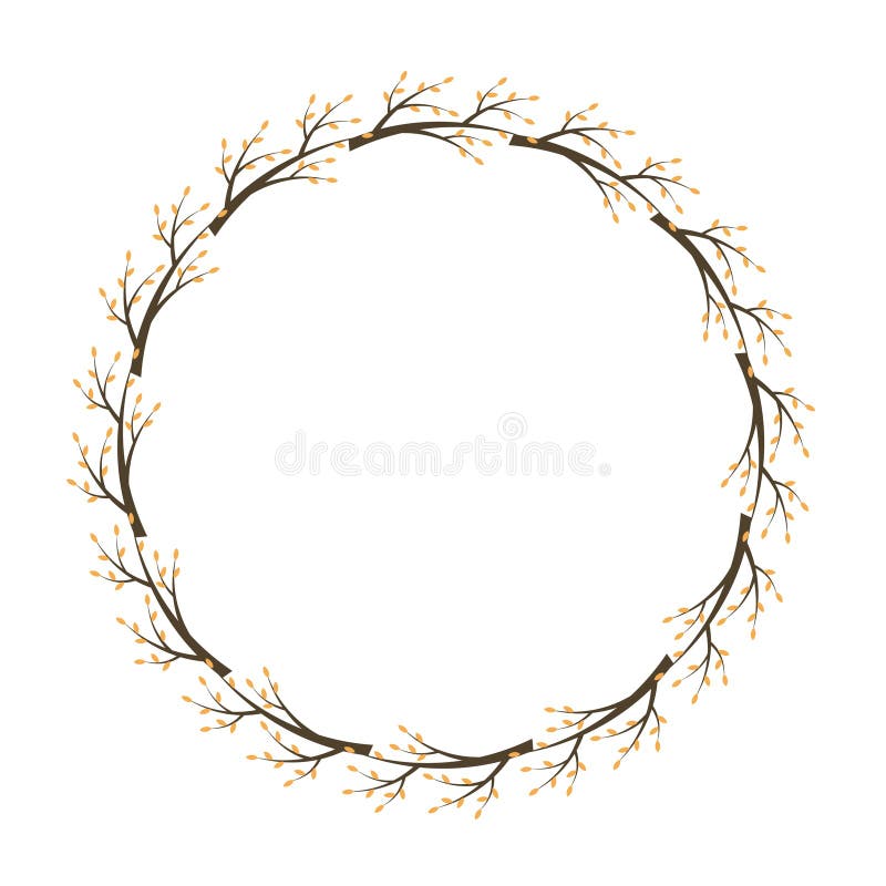 Tree Branch Autumn Leaves Round Frame Stock Vector - Illustration of ...