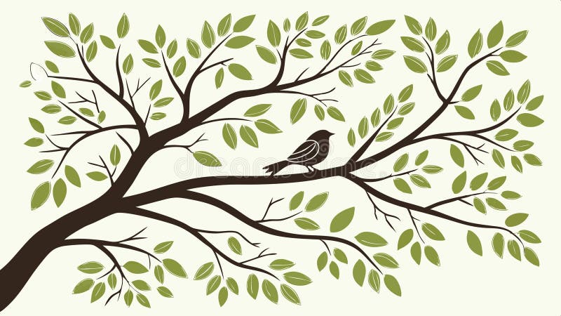 Tree Branch with Bird Design, Nature and Spring, Peaceful Wildlife ...