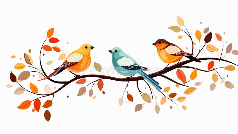 Tree Branch and Birds Vector Drawing Stock Vector - Illustration of ...