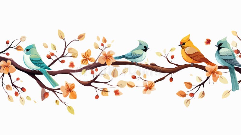 Tree Branch and Birds Vector Drawing Stock Vector - Illustration of ...