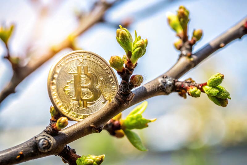 Tree Branch with Buds and Bitcoin Symbol Stock Illustration ...