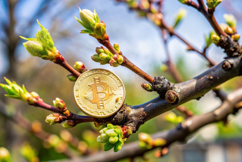 Tree Branch with Buds and Bitcoin Symbol Stock Illustration ...