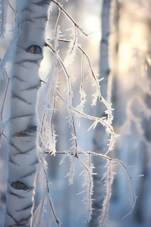 Tree Branch Covered in Snow in Forest with Trees. Generative AI Stock Image - Image of autumn ...