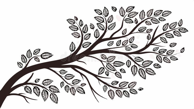 Tree Branch with Decor Leaves, Ornate Nature Design Vector Design ...