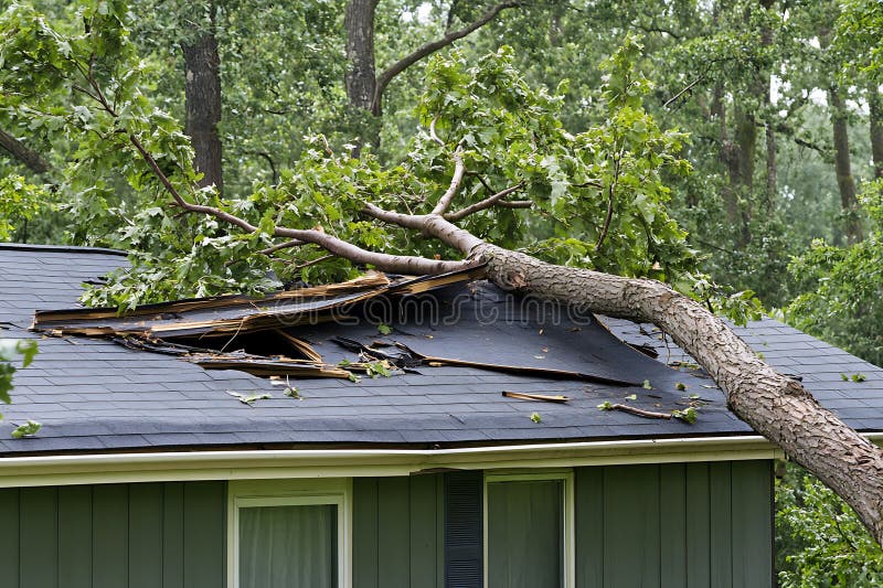 Tree Branch Falling on Roof Stock Illustration - Illustration of ...