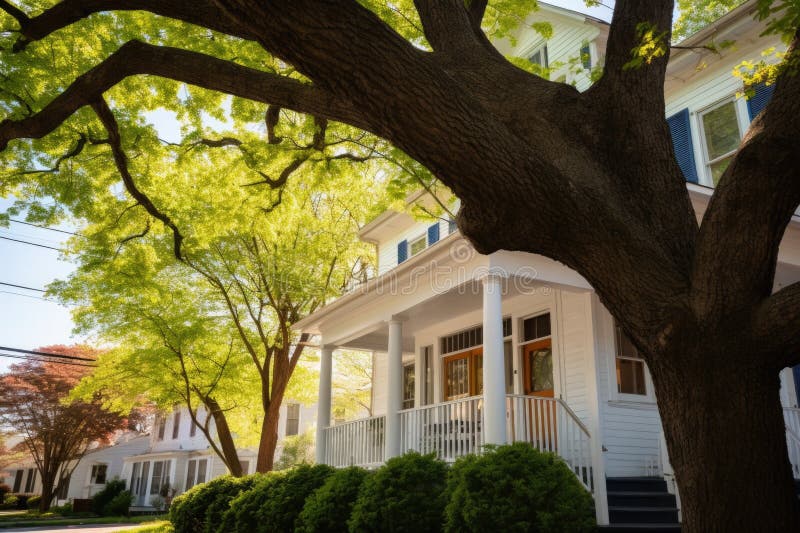 Tree Branch Framing an Elegant Colonial House Stock Image - Image of ...