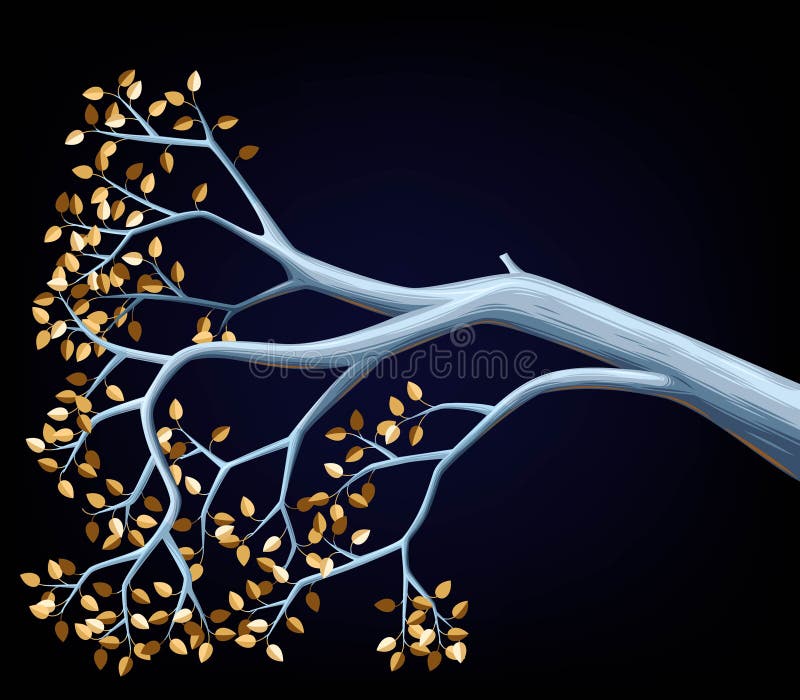Tree Branch with Golden Leaves Stock Vector - Illustration of closeup ...