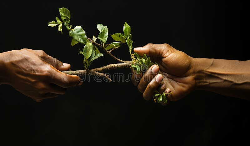 A Tree Branch in Human Hands, Ecology Concept. AI Generated Stock ...