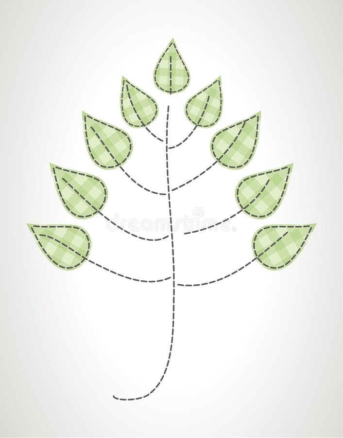 Tree Branch with Leaves Dotted Thread Stitch Stock Illustration ...
