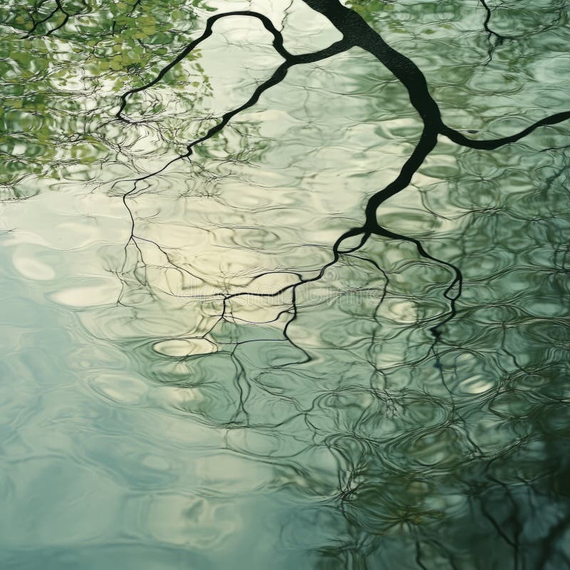 Tree Branch Reflections in Calm Water with Ripples. Stock Image - Image ...