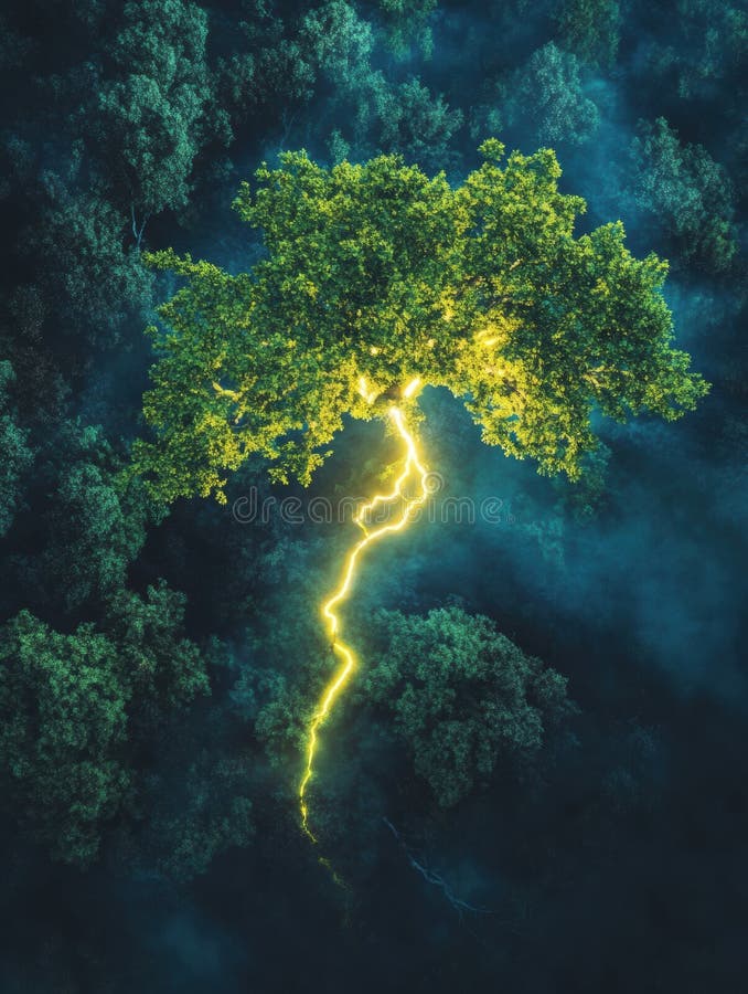 Tree Branch Resembling a Lightning Bolt Surrounded by Dense Forest ...