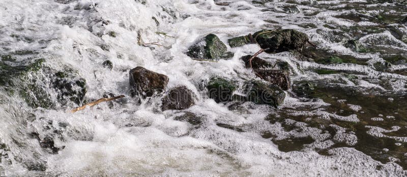 Tree Branch in Stream, Small Waterfall. Background, Nature. Stock Photo ...