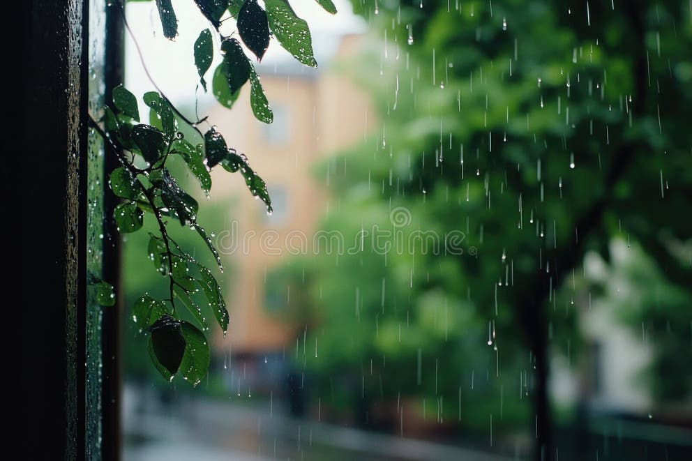 Tree Outside Window in Rain Stock Photo - Image of tree, cloudy: 376399254