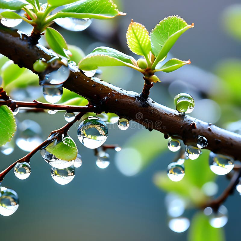 Tree Branch with Water Bubbles on it Stock Illustration - Illustration ...