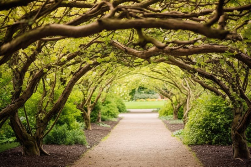 Tree Branches Arching Over a Garden Path Stock Photo - Image of outdoor ...