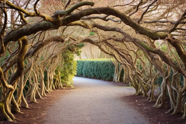 Tree Branches Arching Over a Garden Path Stock Image - Image of ...