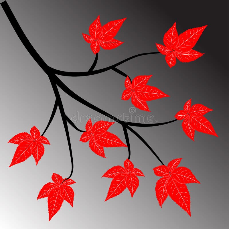 Tree Branches Black with Leaves Red Stock Illustration - Illustration ...