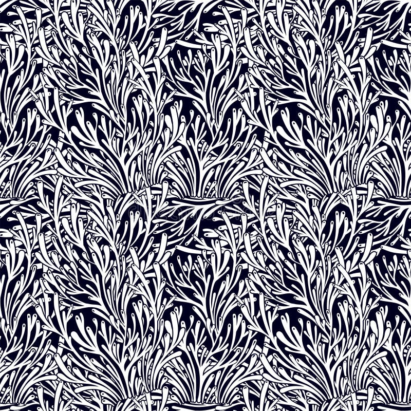 Tree Branches or Coral Algae Doodle Linear Seamless Pattern. Stock ...