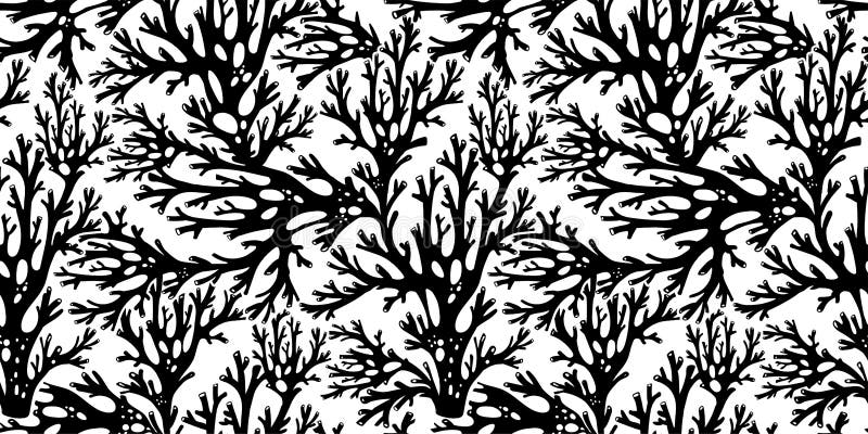 Tree Branches or Coral Algae Doodle Linear Seamless Pattern. Stock ...