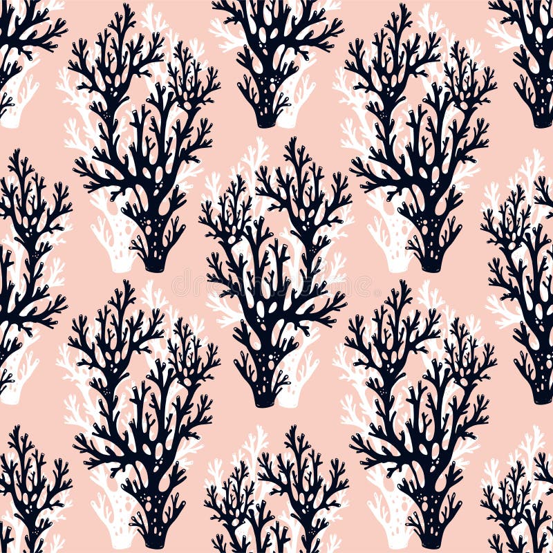 Tree Branches or Coral Algae Doodle Linear Seamless Pattern. Stock ...