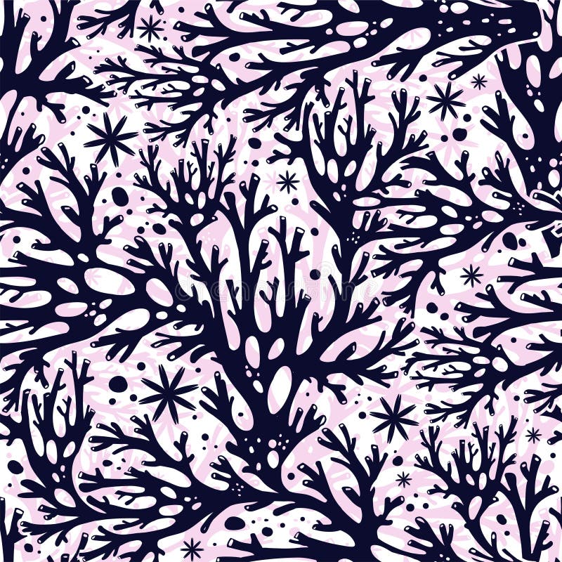 Tree Branches or Coral Algae Doodle Linear Seamless Pattern. Stock ...