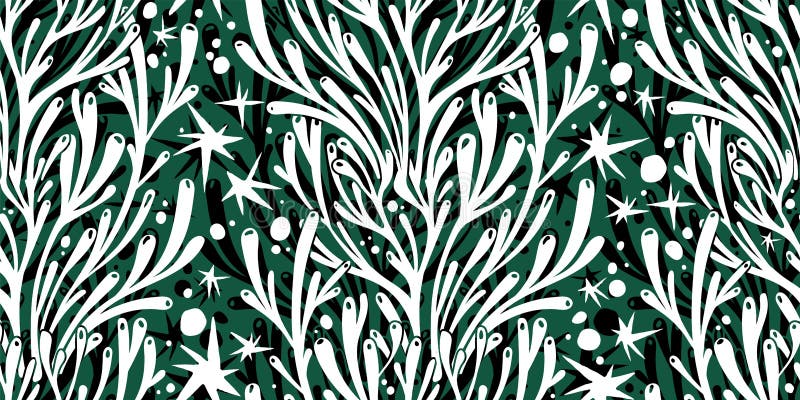 Tree Branches or Coral Algae Doodle Linear Seamless Pattern. Stock ...