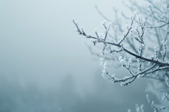 Tree Branches Covered in Frost on a Misty Morning, Frost-covered ...