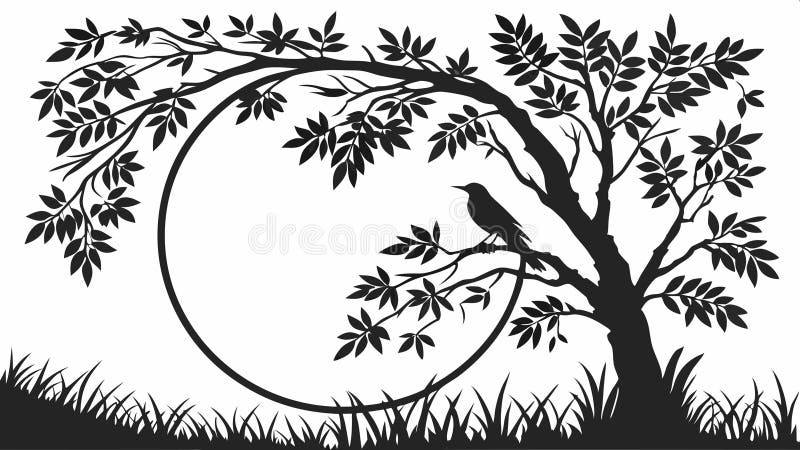 Tree with Branches Forming Circular Frame Shape Vector Design ...