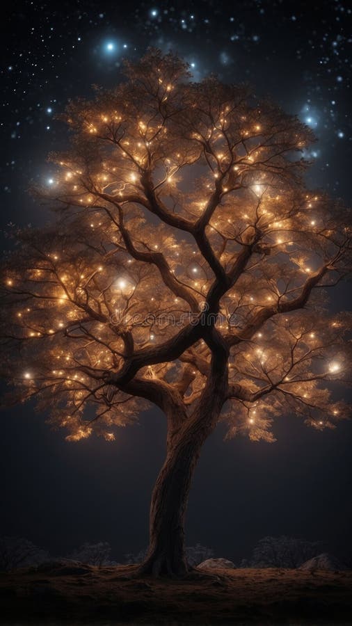 A Tree with Branches Made of Crystal, Glowing in the Darkness of a ...