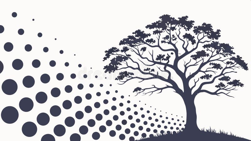 Tree with Branches Reaching into a Pattern of Radiating Dots. Vector ...