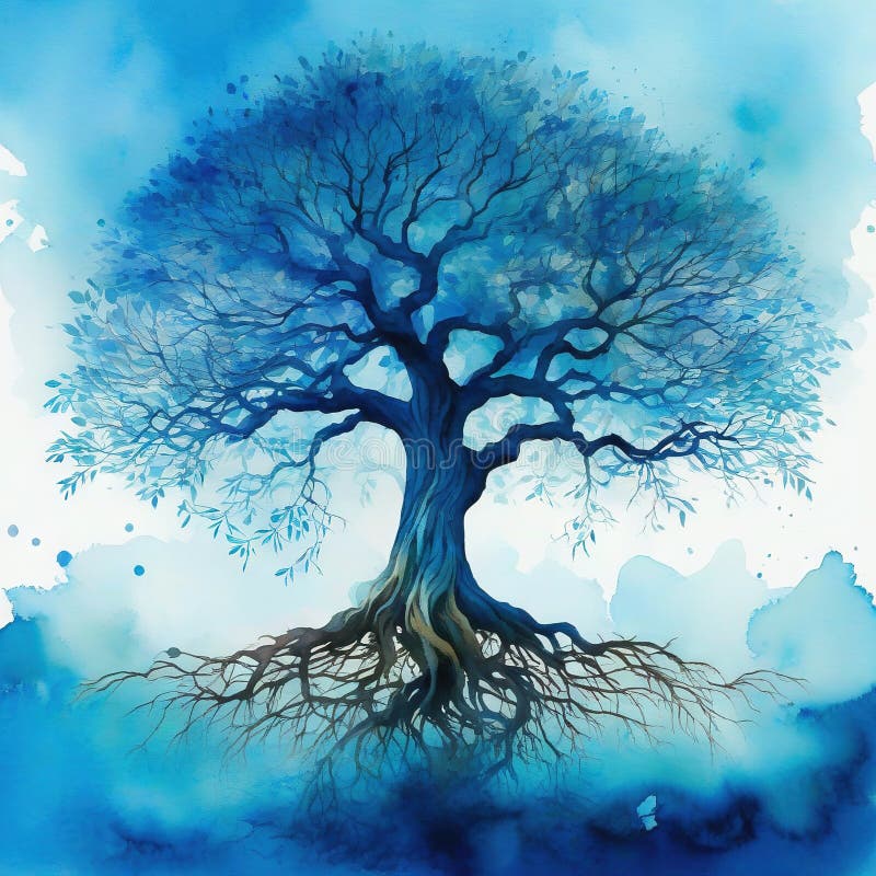 Tree with Branches and Roots of Watercolour and Alcohol Generated Stock ...