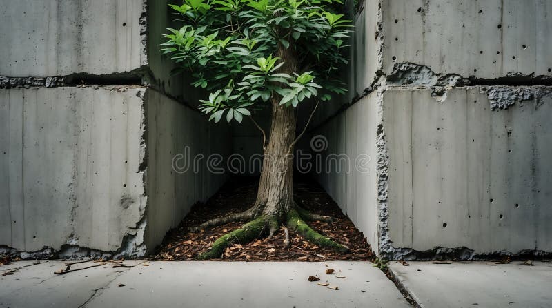 Tree Breaking through Concrete Structure in a Display of Resilience and ...
