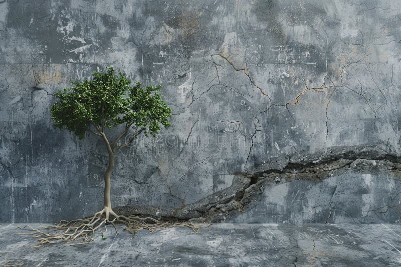 A Tree Breaking through a Crack in a Concrete Wall Showing Resilience ...
