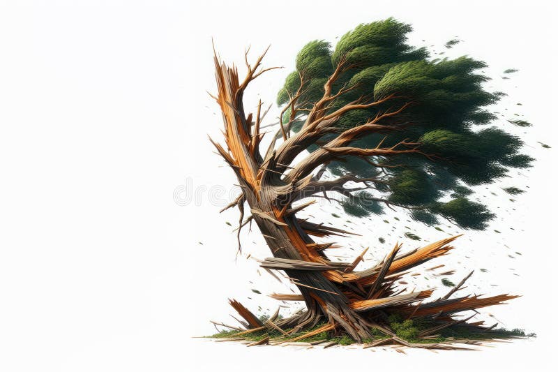 A Tree Breaking in a Strong Wind. Space for Text. Stock Illustration ...