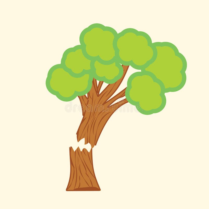 Tree with Broken Trunk. Vector Illustration Decorative Design Stock ...