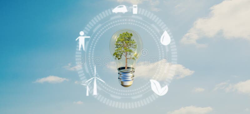 Tree in Bulb with Environmental Safe and Care Icon, Environmental ...